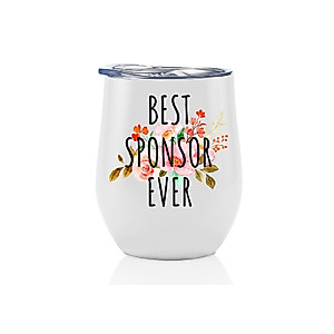 Onebttl Sponsor Gift Wine Tumbler - 12oz Double Wall Vacuum Insulated Stainless Steel Cup Mug with Lid, Confirmation Sponsor Gift for Women - White