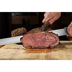 Bleteleh Extra-Long 15-inch Blade Slicing Roasting Knife, Straight Blade, Black Handle
