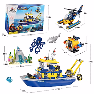 City Arctic Explorer Ship Building Toy Set,797pcs City Arctic Explorer Boat Building Kit with Coral Reef Scene,Octopus,Crab, Submarine and Helicopter,Ocean Building Toy for 6+ Years Old Boy Girl Gift