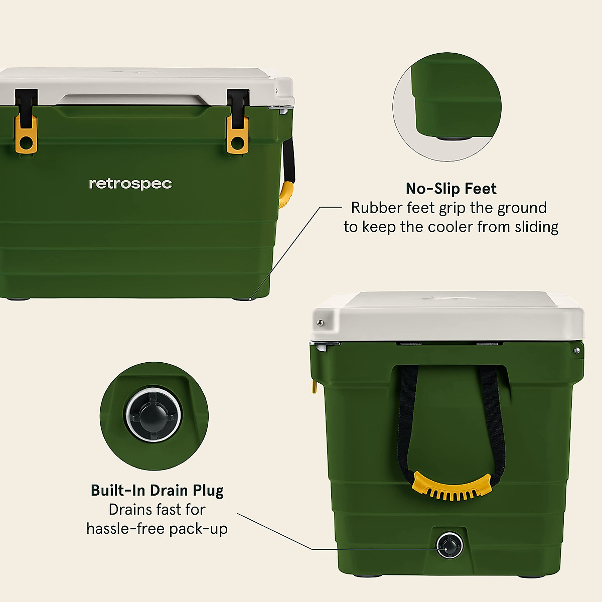 Retrospec Palisade Rotomolded 45 Qt Cooler - Fully Insulated Portable Ice Chest with Built in Bottle Opener, Tie-Down Slots & Dry Goods Basket - Large Beach, Camping & Travel Coolers - Coastal Blue