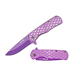 S-TEC 8" Valentine's Hearts Folding Pocket Knife … (Purple)