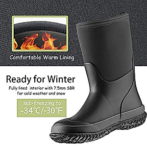 MCIKCC Unisex-Child Kids Waterproof Winter Rain Boots, Classic Youth Insulated Neoprene Rubber Boot for Toddler Boys Girls,Black,Size 6