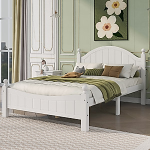 Full Size Platform Bed with Headboard and Footboard, Wood Full Bed Frames with Slat Support, Concise Style Full Size Bed for Kids,Teens, Adults, No Box Spring Needed (Milky White)
