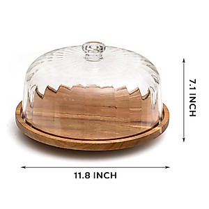 Vacream Rotating Cake Stand with Dome,Acacia Wooden Cake Plate with Acrylic Lid, Wood Lazy Susan with Cover, Cake Stand for Party,Birthday,Parties,Baking Gifts(12 Inch with Dome)