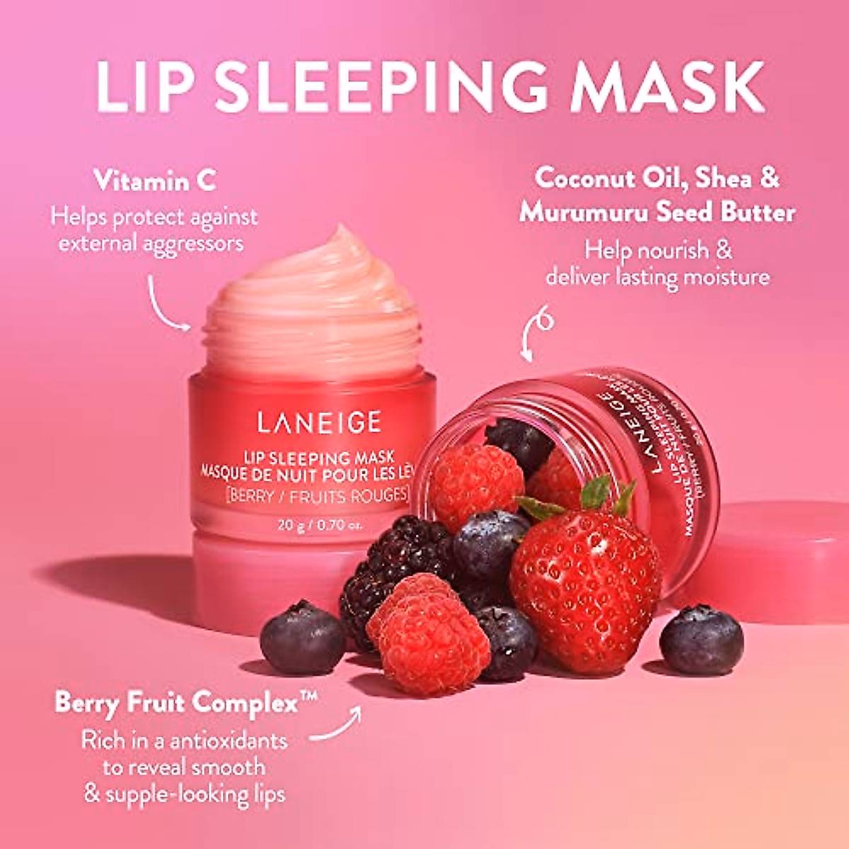 LANEIGE Berries 'N Choco Kisses Set: Lip Sleeping Mask Berry (Full Sized) & Chocolate (Travel Sized), Hydrate, Nourish