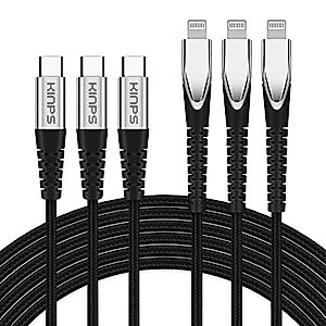 KINPS MFI Certified (3-Pack) USB C to Lightning Fast Charging Cable Compatible with iPhone 11/11Pro/11 Pro Max/X/XS/XR, Supports Power Delivery(for Use with Type C Chargers), 10FT/3M,(Black)