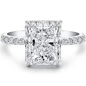Bo.Dream 3ct Radiant Cut Cubic Zirconia Engagement Rings for Women Platinum Plated Sterling Silver Size 7