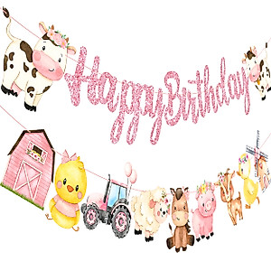 Farm Animal Happy Birthday Banner Farm Animals Birthday Party Decoration 2Pcs Barnyard Animals Banners Farm Themed Birthday Decorations for Animals Baby Shower Supplies