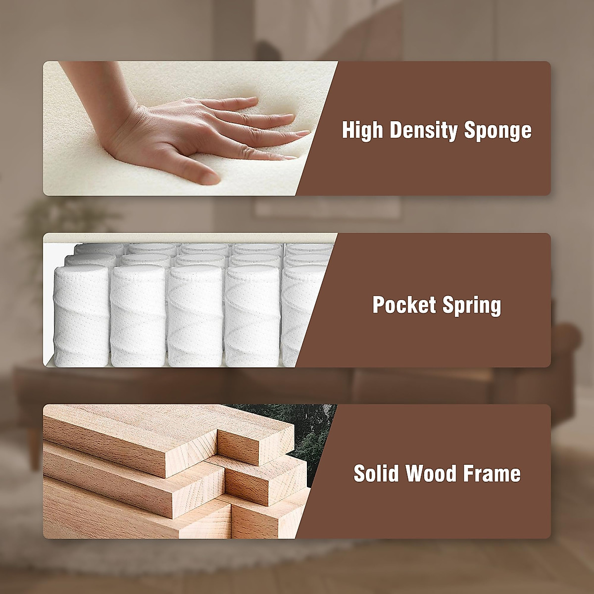 HOOOWOOO 81.51" L Shaped Couch Mid Century Modern Sectional Couch Brown Faux Leather Sofa with Left Chaise 3-Seater Rolled Arms Solid Wood Frame for Living Room Apartment,Chocolate Brown