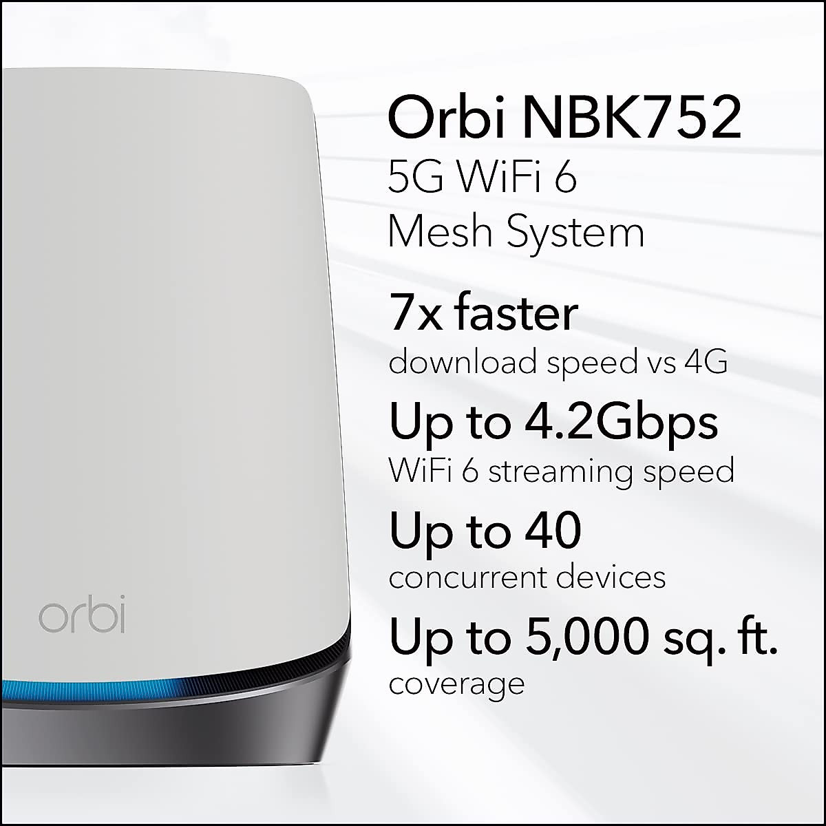 NETGEAR Orbi 5G Tri-Band WiFi 6 Mesh System (NBK752) – Router with 1 Satellite Extender | Coverage up to 5,000 sq. ft, 40 Devices | AX4200 (Up to 4.2Gbps)