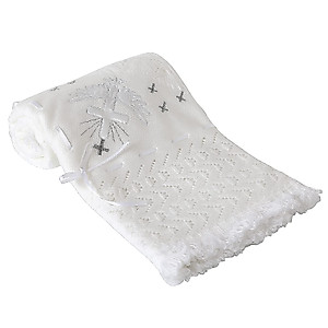 Booulfi Baby Christening Blanket Newborn Unisex Baptism White Baby Blanket Shawl Knitted Baptism Blankets for Babies