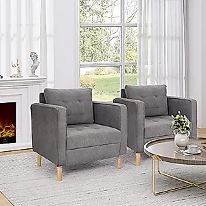 STHOUYN Small Accent Chairs Living Room Chairs Set of 2, Reading Chairs Bedroom Comfy Comfortable Chair, Mid Century Modern Club Chair, Tufted Single Sofa Office Living Room Furniture (2, Grey)