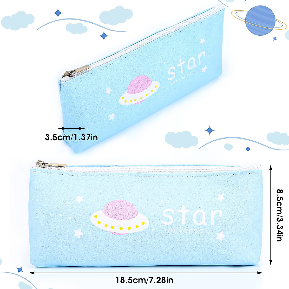 TIESOME 2Pcs Small Pencil Case, Cute Slim Design Leather Pencil Case Pouch Bag with Zipper Stationery Bag Portable Cosmetic Bag for Pen Pencils Markers(Gray+Blue)
