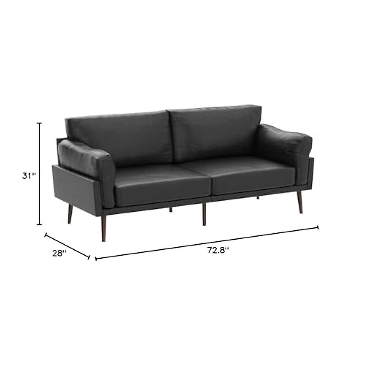 Vonanda Black Upholstered Sofa, Faux Leather Sofa Couch, 72 Inch Black Couch for Living Room, Mid Century Modern Sofa, Office couch for small space, Apartment sofa, Condo, Loft, Bungalow, House, Black
