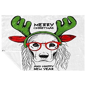 Yorkie Puppy with Santa Antler and Red Glasses Prints Soft Warm Cozy Blanket Throw for Bed Couch Sofa Picnic Camping Beach, 150×100cm