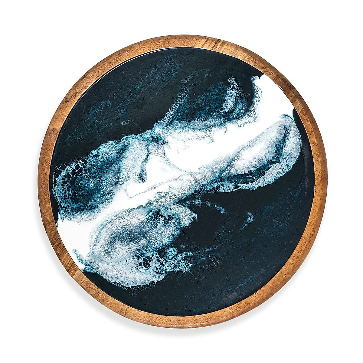 Lynn & Liana Designs Acacia Lazy Susan Tray, 15-inch Length, Navy White Metallic