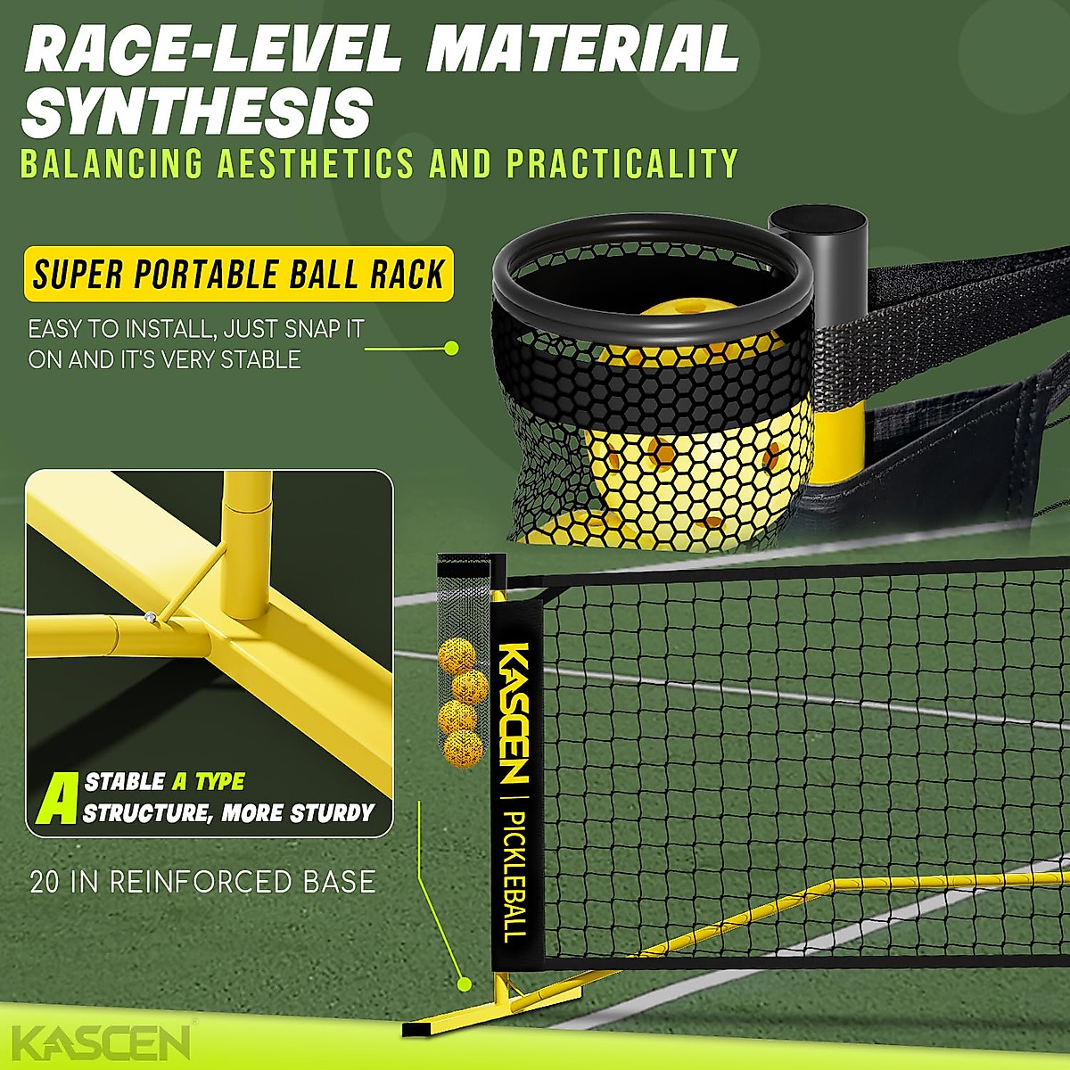 KASCEN Pickleball Net - Pickleball Net for Driveway, 22FT USAPA Portable Pickleball Set with Net, Pickle Ball Net with 4 Pickleballs & Carry Bag, Pickle Ball Net for Outdoor Indoor Court Backyard