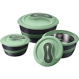 Pinnacle Insulated Casserole Dish with Lid 3 pc Set 2.6/2/1 qt. Hot Pot Food Warmer/Cooler –Thermal Soup/Salad Serving Bowl- Stainless Steel Hot Food Container–Best Gift Set for Moms –Holidays Green
