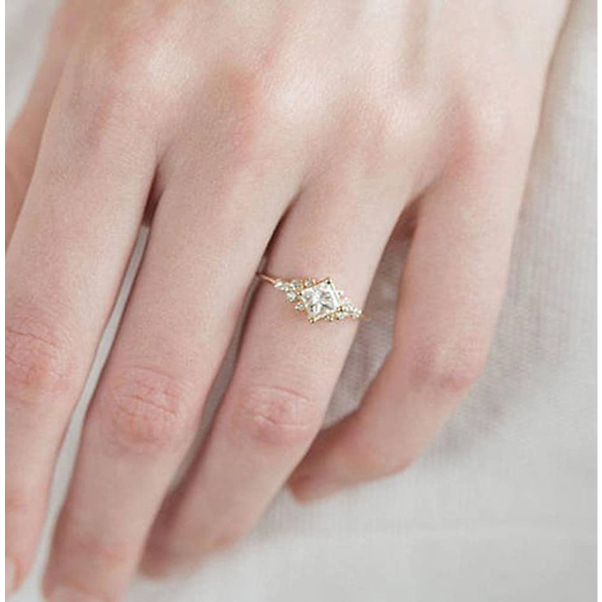 Koguxuix Vintage Ring Gold Engagement Ring CZ Crystal Diamond Wedding Ring 14k Gold Milgrain Ring Band (6)