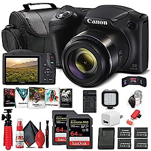 Canon PowerShot SX420 is Digital Camera (Black) (1068C001), 2 x 64GB Card, 3 x NB11L Battery, Corel Photo Software, Charger, Card Reader, LED Light, Soft Bag + More (Renewed)