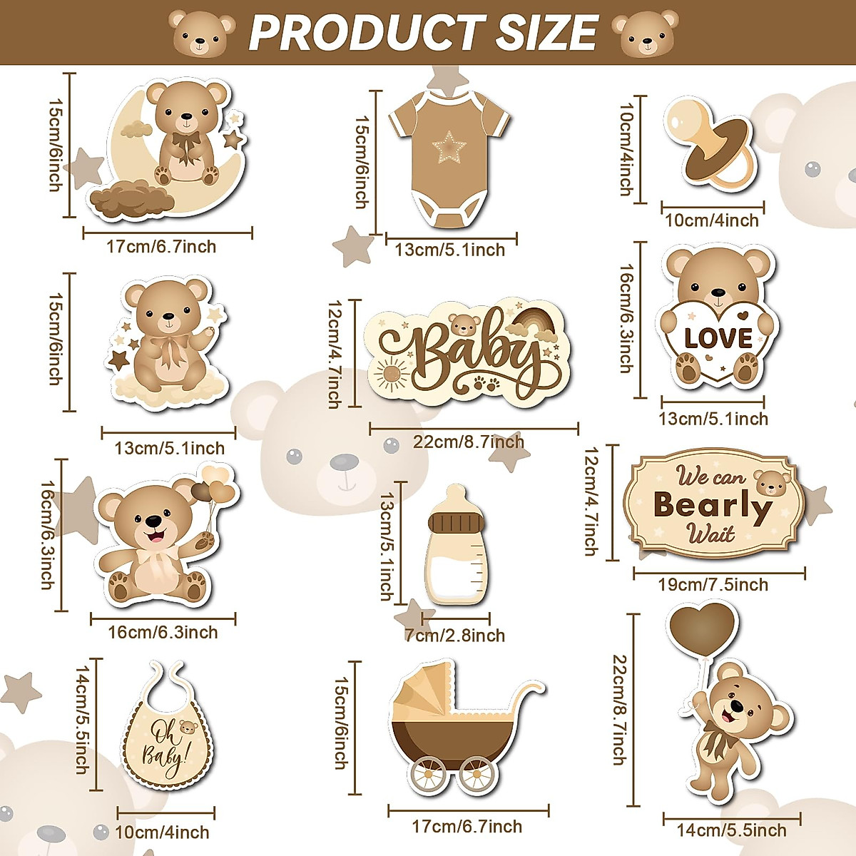 54Pcs Neutral Bear Baby Shower Party Hanging Swirls Cream Bear We Can Bearly Wait Nude Teddy Foil Ceiling Swirls Decor Boho Brown Bear Kids Birthday Gender Reveal Wedding Bridal Shower Party Supplies
