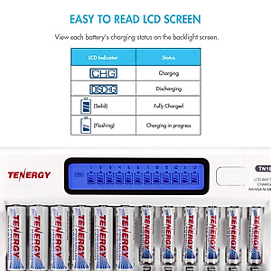 Tenergy 12 Pack Premium AA NiMH Rechargeable Batteries with Charger, 1.2V AA Batteries Ideal for Everyday Electronics and high Power Devices