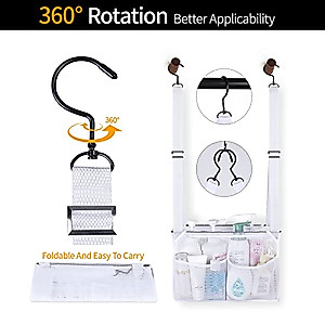 GUMQDD 4 Storage Pockets Adjustable Hanging Mesh Bathroom Bag, Shower Caddy College with Hooks, Applied to College Dorm Rooms, Gym, Swimming and RV Travel (White)