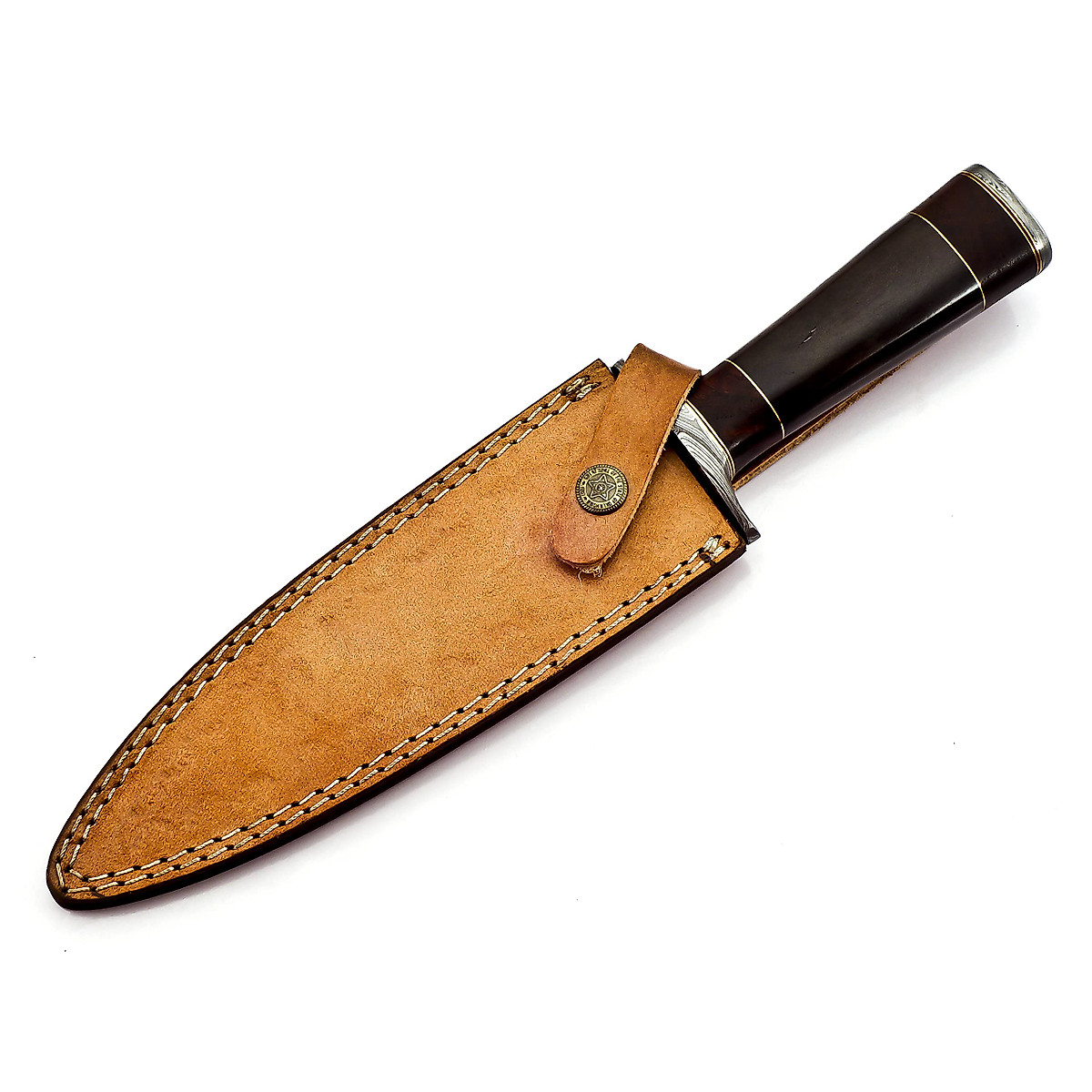 Nooraki DK-347 Handmade Damascus Steel Fixed Blade Dagger Knife with Leather Sheath, Multipurpose Knife with Coloured Bone and Rosewood Handle for Hunting, Hiking, Camping, Survival, 11 length