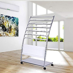with Wheels Magazine Rack Newspaper Holder Book Shelf Storage Rack Metal Stratification Freestanding Display Rack Materials 63.5X36X108CM MUMUJIN
