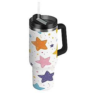 FRCSDIY Cartoon Stars Insulated Tumbler with Handle and Straw Lid,40oz Leakproof Stainless Steel Cup BPA-Free Water Bottle