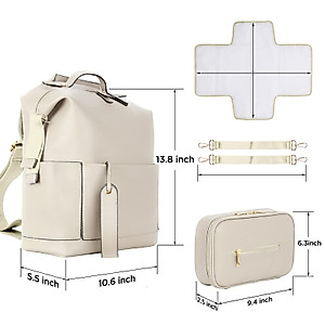 Minsong Diaper Bag Backpack, Waterproof Leather Diaper Bags With Changing Station for Baby, Fashion Nappy Travel Backpack for Mom Dad