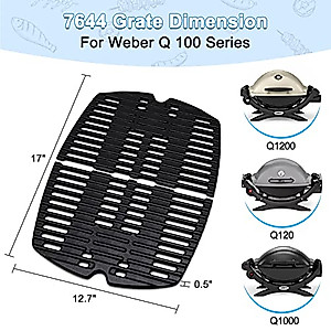 Adviace 6558 Cast Iron Griddle Plate and 7644/7582 Cast Iron Grill Grates for Weber Q100, Q120, Q140, Q1000, Q1200, Q1400 Grill Parts Accessories, 12.6 x 8.6 Inch Griddle, 17 x 12.7 Inch Grates.