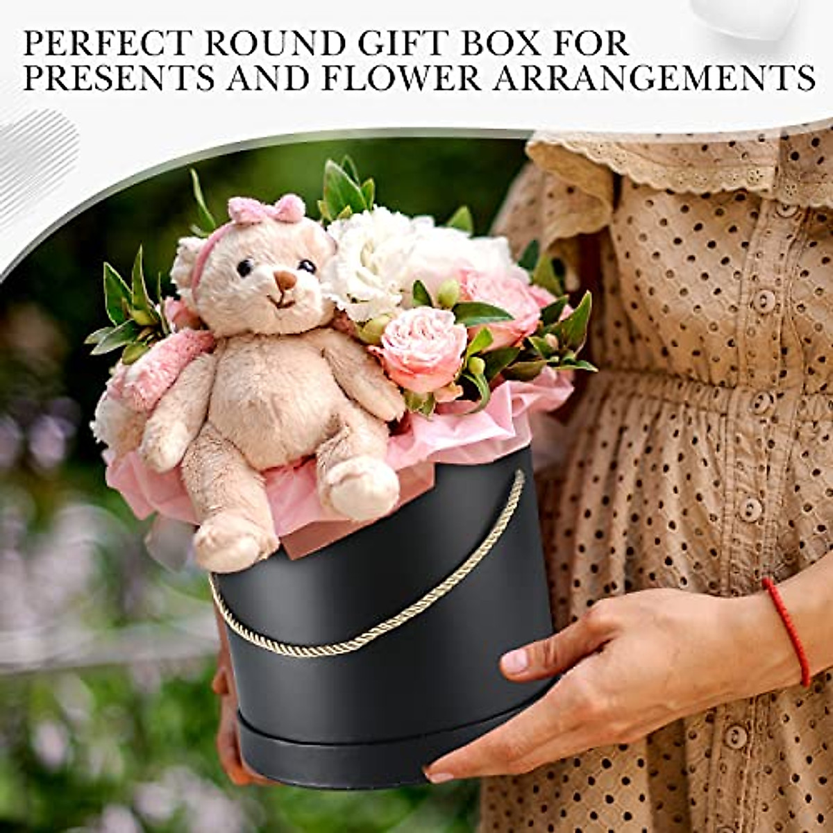 Skylety 6 Pcs Round Flower Boxes with Lids Nesting Gift Boxes with Handle for Flowers Arrangement Assorted Sizes for Mother's Day, Bridesmaid, Wedding, Birthday, Baby Shower(Black)