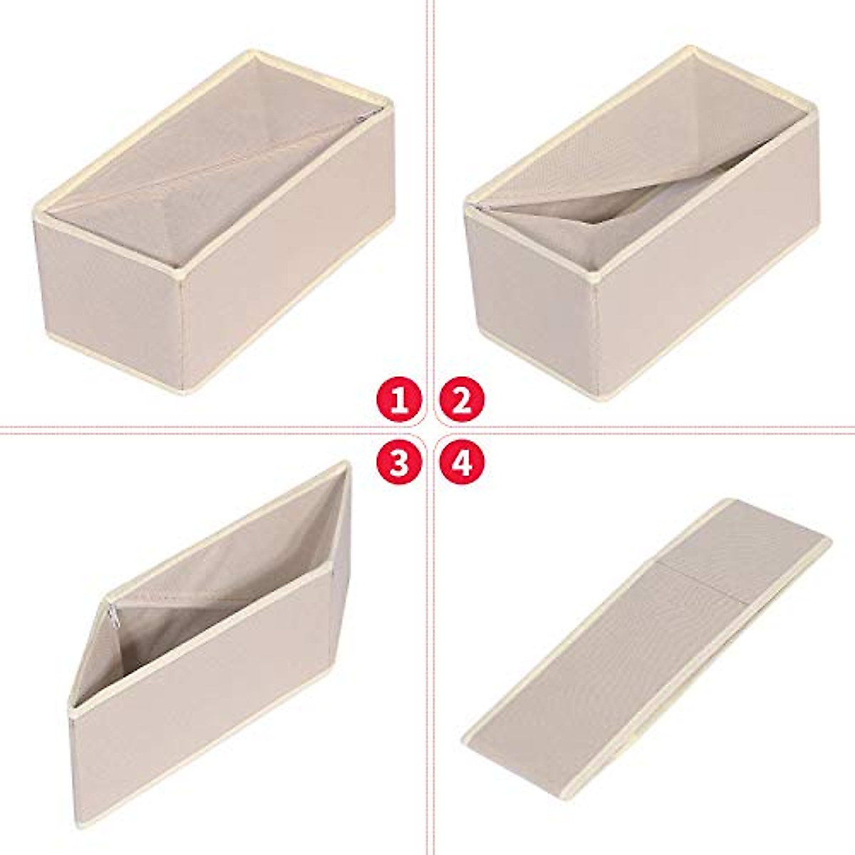 12 Pack Foldable Drawer Organizer Dividers Cloth Storage Box Closet Dresser Organizer Cube Fabric Containers Basket Bins for Underwear Bras Socks Panties Lingeries Nursery Baby Clothes Beige NN246