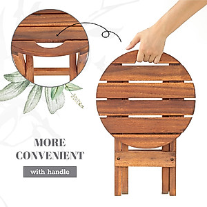 Small Patio Table, Outdoor Folding Side Table, Portable Side Table, Small Side Table, Accent Table, Small Coffee End Table, Wood Table Top for Living Room, Bedroom, Small Space (Set 1)-Natural