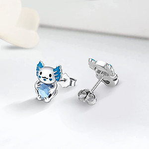 Axolotl Earrings Sterling Silver Sea Creature Stud Earrings Hypoallergenic Cute Earrings with Blue Crystal Kawaii Jewelry Gifts for Women Daughter