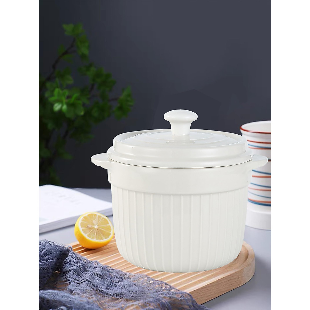 MaoYaMao Ceramic Bacon Grease Container with Strainer,Grease Container for Kitchen 17oz,White