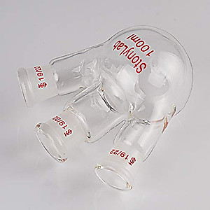 stonylab Glass 100 mL Heavy Wall 3 Neck Round Bottom Flask RBF, with 19/22 Center and Side Standard Taper Outer Joint, 100 mL