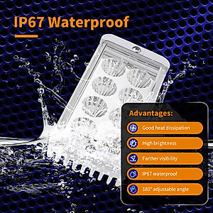 RVZONE Dual Color Led Boat Lights IP67 Waterproof LED Marine Spreader Light Deck/Dock Marine Lights Boat Deck Flood Beam Led Boat Light Bar for Night Fishing (White Housing, White & Blue)