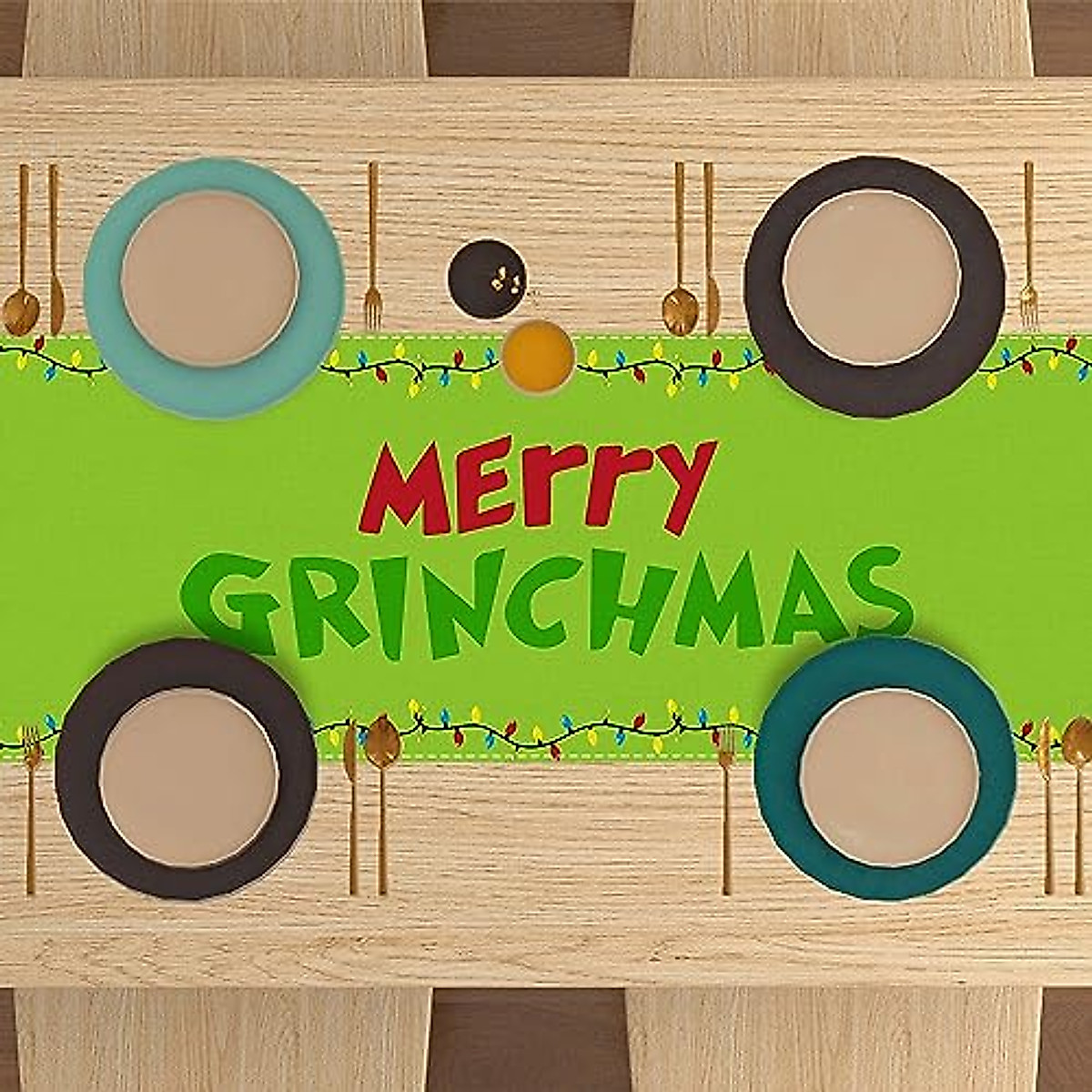 Linen Grinch Christmas Table Runner 72 Inches Long Grinch Decor Green Whoville Christmas Xmas Winter Holiday Home Kitchen Dinging Room Table Decorations