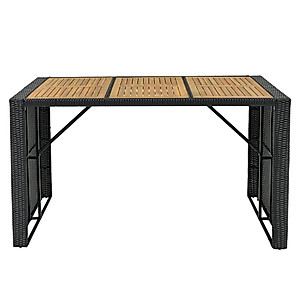 Modern Outdoor Patio Furniture Set, 7-Piece Rattan Dining Set, 6 Chairs with Cushions and PE Wicker Dining Table with Acacia Wood Tabletop, Perfect for Backyard, Garden