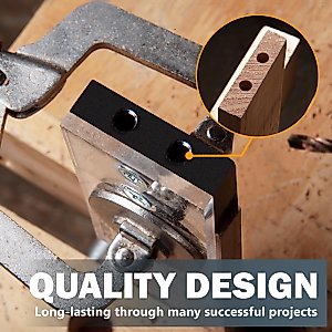 POWERTEC 71715 Dowel Drilling Jig with Depth Scale, Laser Cut Alignment Marker, Cobalt M-35 Drill Bit and Split Ring Stop Collar, 1/4-inch