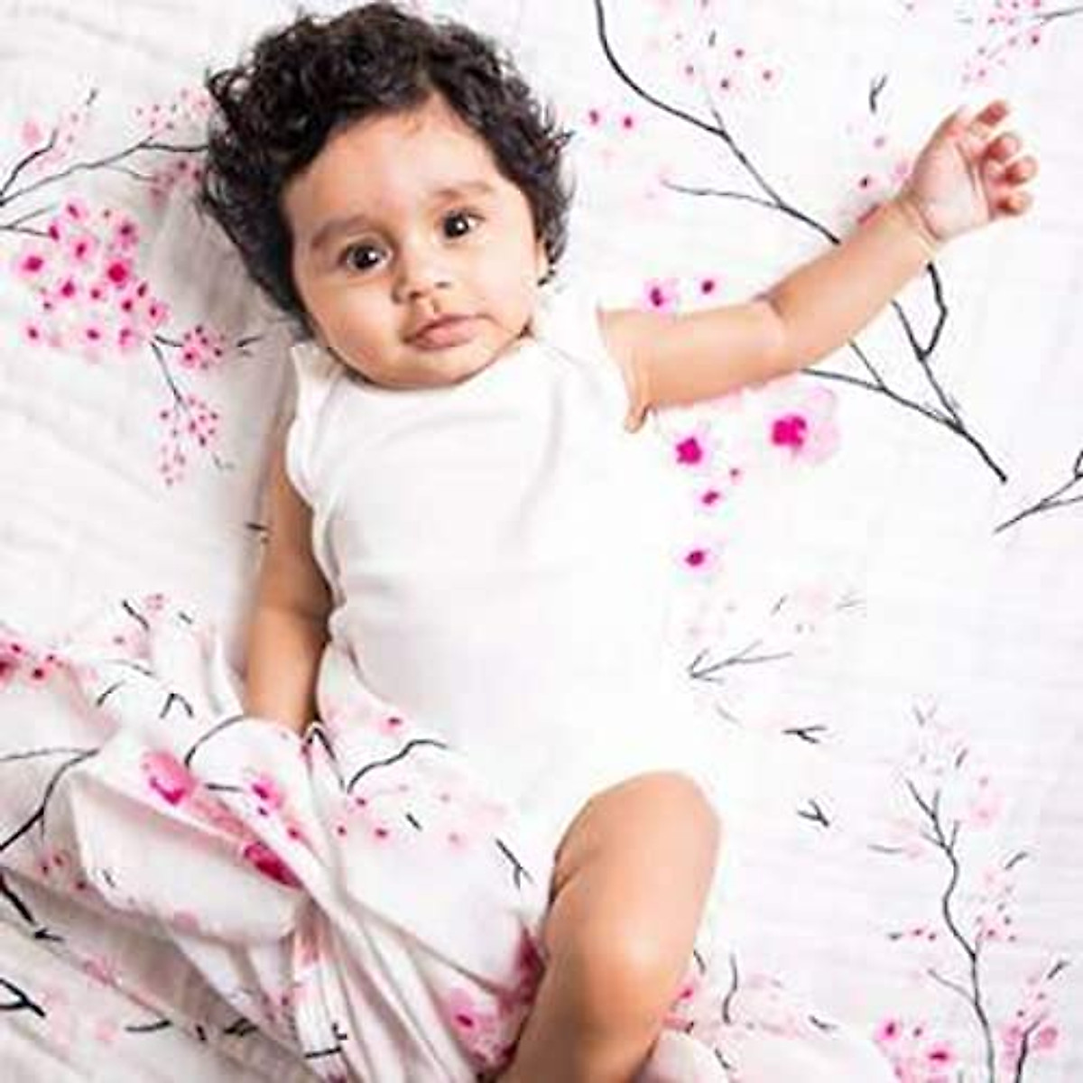 Malabar Baby Organic Cotton Reversible Muslin Snug Blanket, Luxurious Everything Baby Receiving Stroller Blankets for Newborns, Infants & Kids, Cherry Blossom