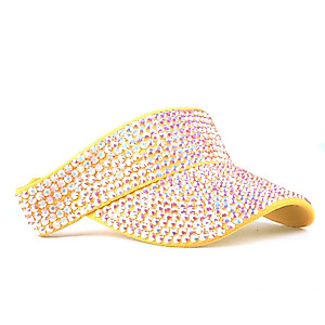 Gudessly Shiny Rhinestones Sport Sun Visor Adjustable Summer Cap Visor Caps for Women Men Yellow