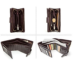 Contacts Genuine Leather Womens Coin Card Holder Zipper Clutch Purse Wallet (Dark Coffee)