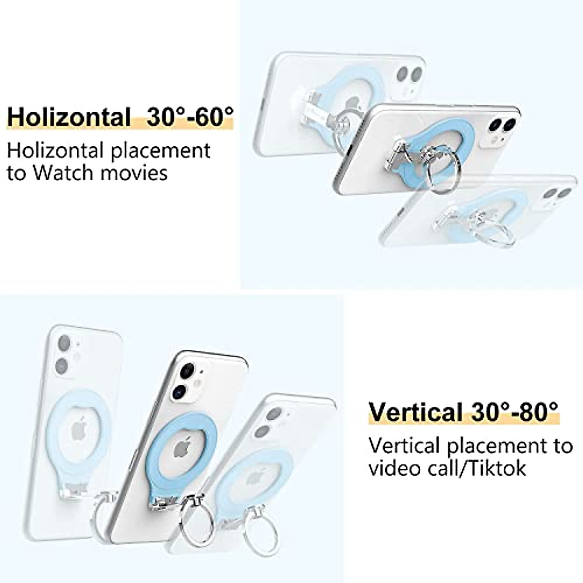 [3-in-1] Cell Phone Ring Holder Stand, 360 Degree Rotation Finger Ring Kickstand with [2X Nylon Phone Lanyard],Compatible with iPhone 13 12 11, Galaxy, Google Pixel and Other Android Phone, Blue