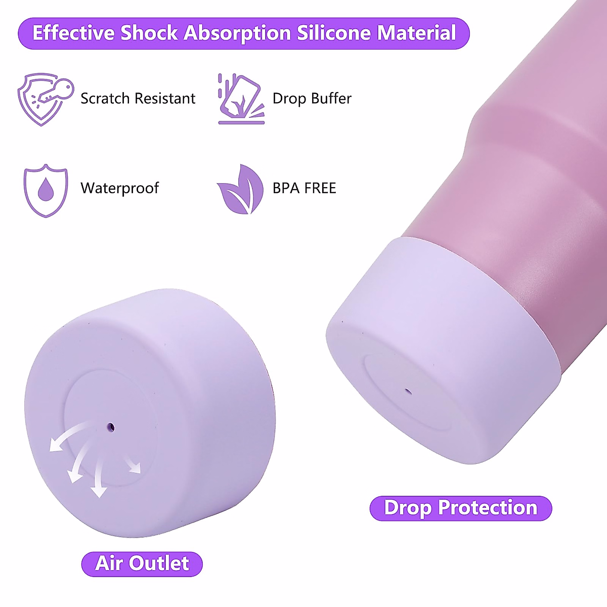 Stanley Cup Accessories Set, 1 Pcs Lipstick Holder, 1 Pcs Silicone Stanley Cup Boot, 2 Pcs Silicone Straw Cover, 2 Pcs Stanley Charms for Stanley Cup 40oz & 30oz Tumbler. (Lilac)