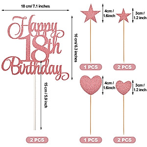 18th Birthday Cake Decorations Set Include 18th Birthday Candles Numeral 18 Cake Candles and Happy 18th Birthday Cake Toppers with Heart Star Cupcake Picks for Birthday Party (Rose Gold Series)