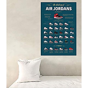 Buyartforless The History of Air Jordans 1984 through 2014 Info-Graphic 36x24 Basketball Sports Art Print Poster, green, white, red, black for Study Room