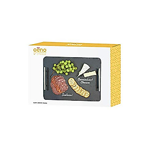 Oenophilia Slate Cheese Board with Stainless Steel Handles, Charcuterie Platter Serving Board Tray for Cheese, Crackers, and Meat